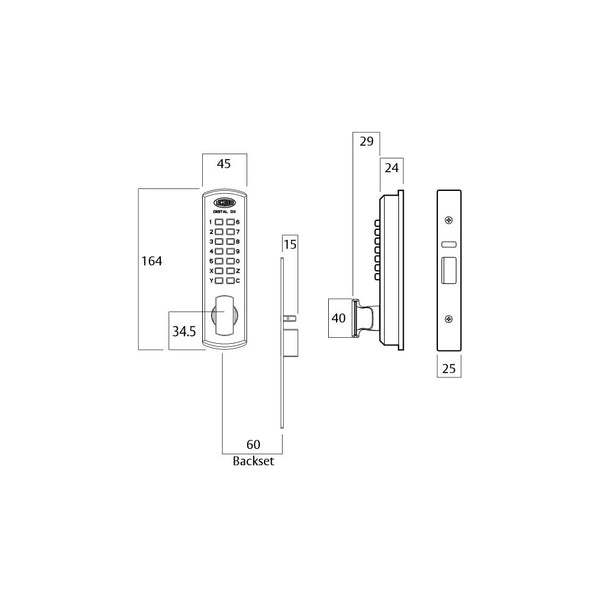 Lockwood Digital Door Lock 3572DXKOLSC Keyless 3572 DX 60mm Mortice LH ...