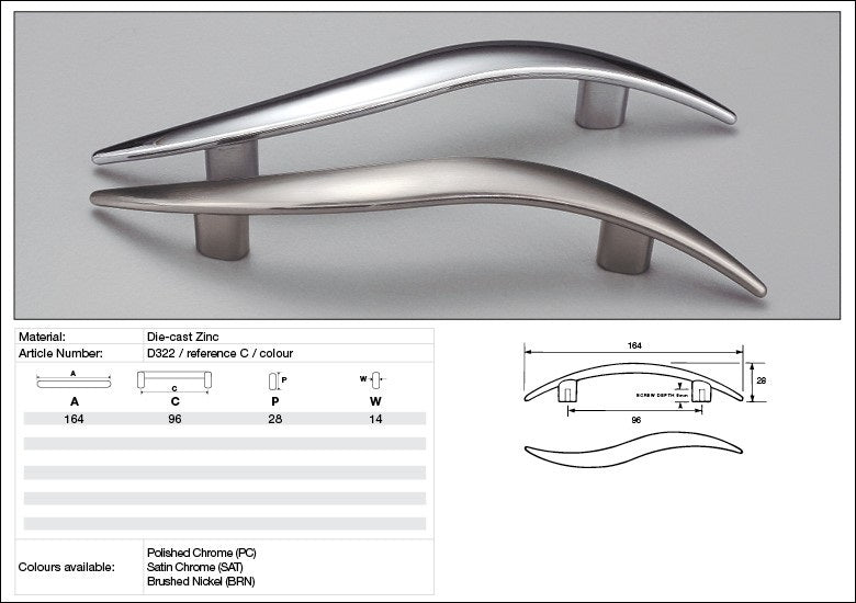 Kethy Cabinet Handle D322 D Series Wave Die-cast Zinc | SCL – Keeler ...