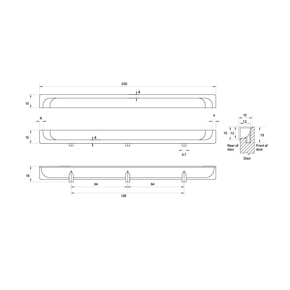 Kethy DL918200AMN Recessed Back Edge Pull 3 Dowel Matt Nickel 200mm ...