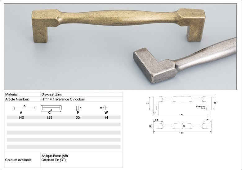 Kethy Cabinet Handle HT114 Hampton Square 128mm Die-cast Zinc | Keeler ...