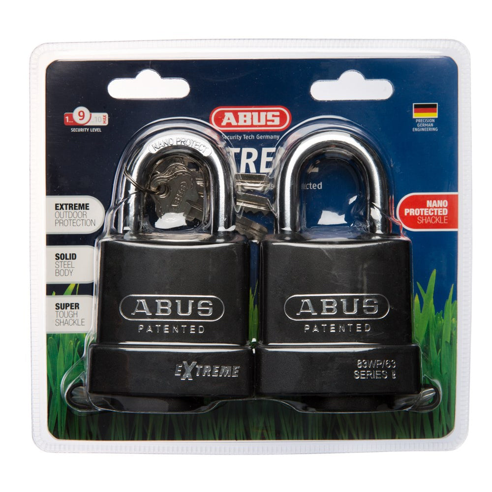 Abus Extreme Series Weatherproof Padlock Twin Pack Keyed Alike Black ...