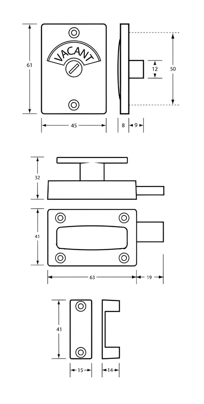 Metlam Ambulant Lock and Indicator Set 100A Satin Chrome Plate 100A ...