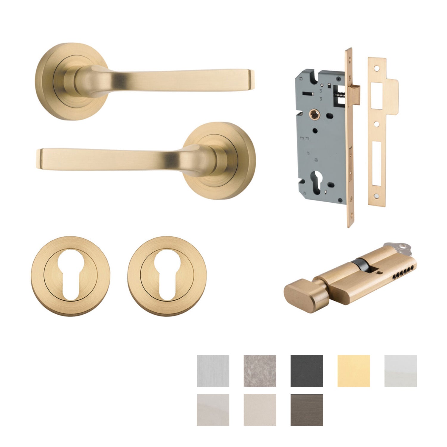 Iver Annecy Door Lever Handle on Round Rose Entrance Kit Key/Thumb ...