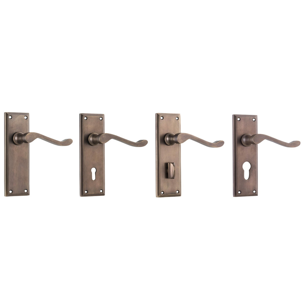 Tradco Camden Lever Door Handle on Rectangular Backplate Antique Brass ...