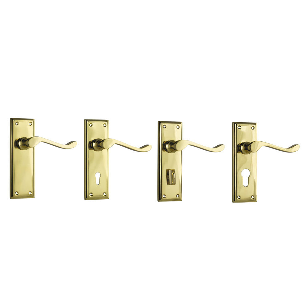 Tradco Camden Door Lever Handle on Rectangular Backplate Polished Brass ...