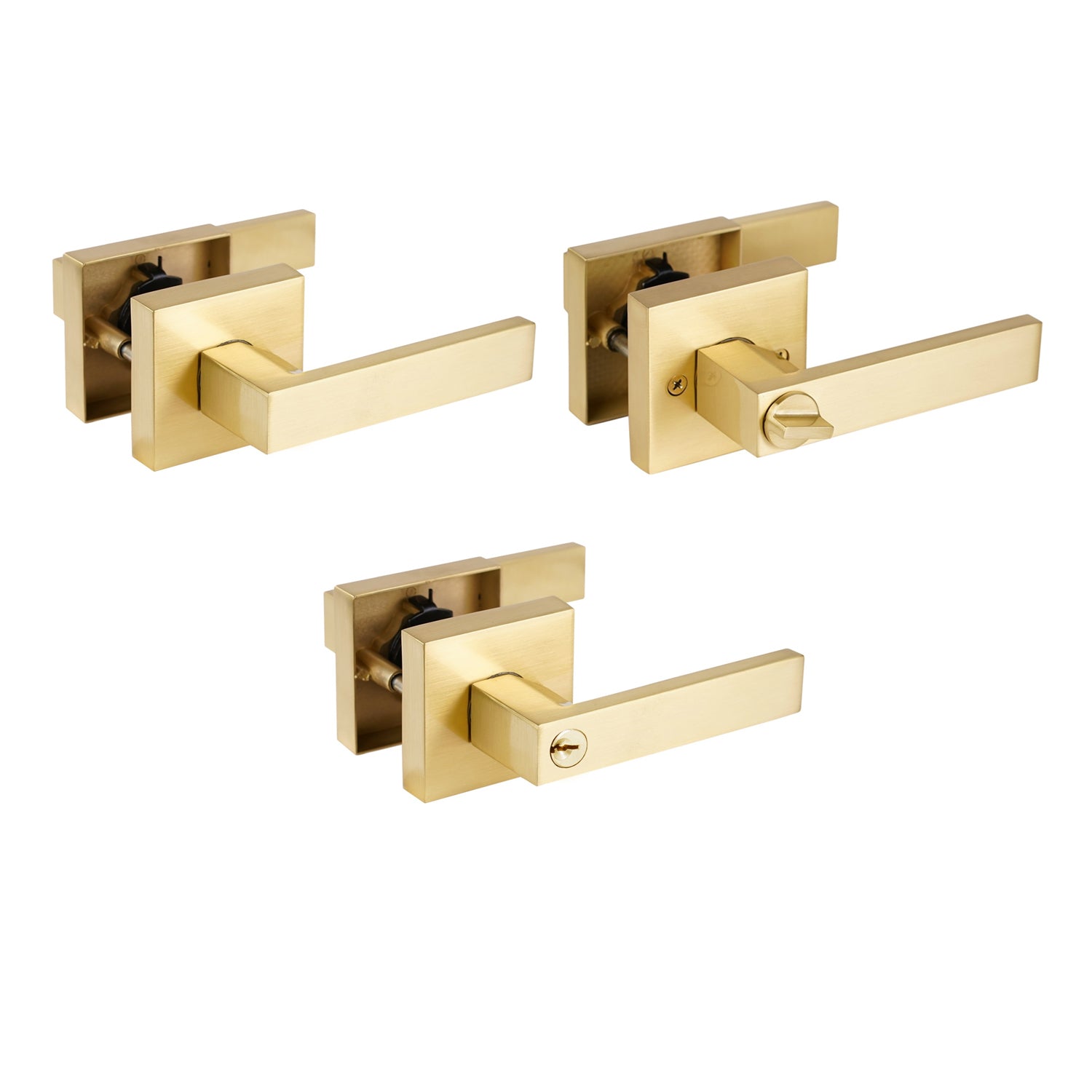 Trio Everest Door Lever Handle on Square Rose Matt Gold | Keeler Hardware
