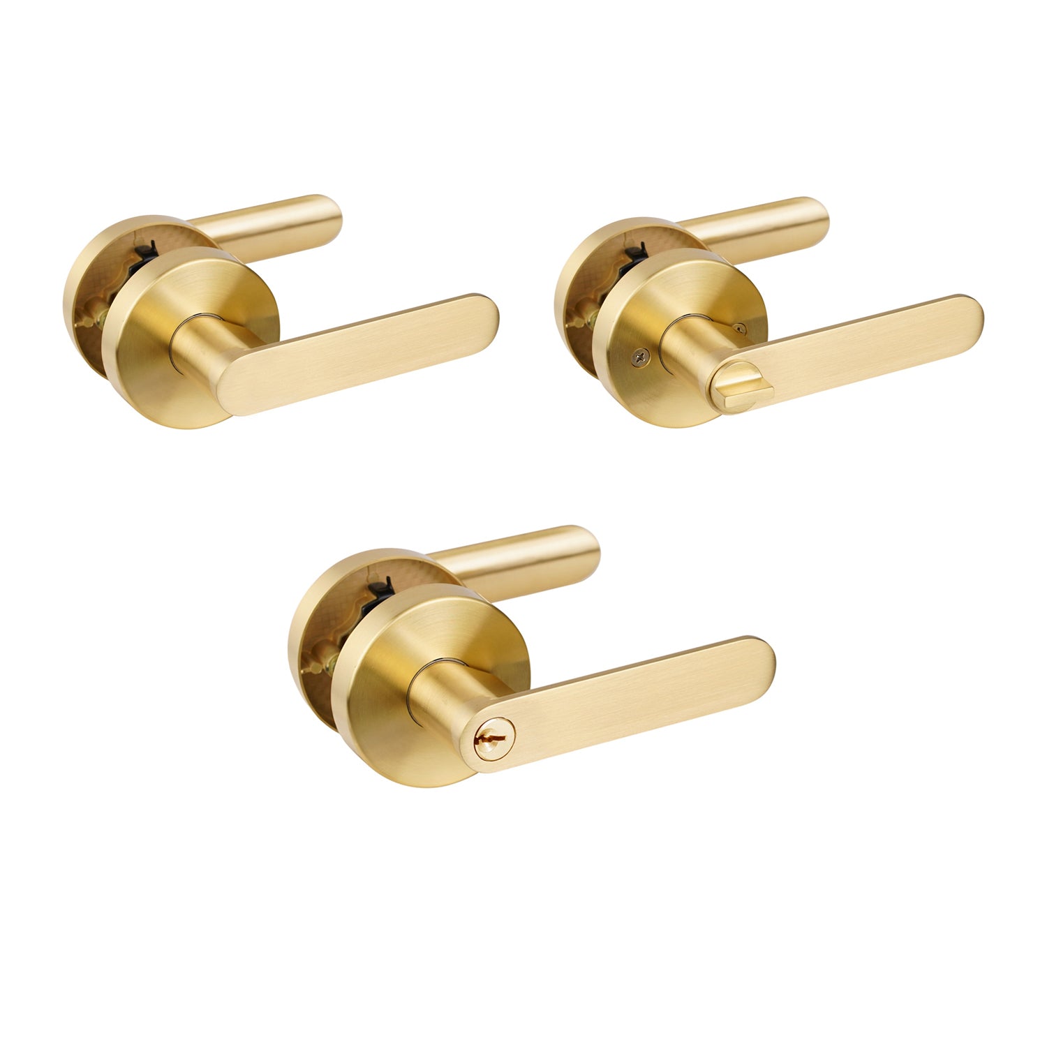 Trio Olympus Door Lever Handle on Round Rose Matt Gold | Keeler Hardware