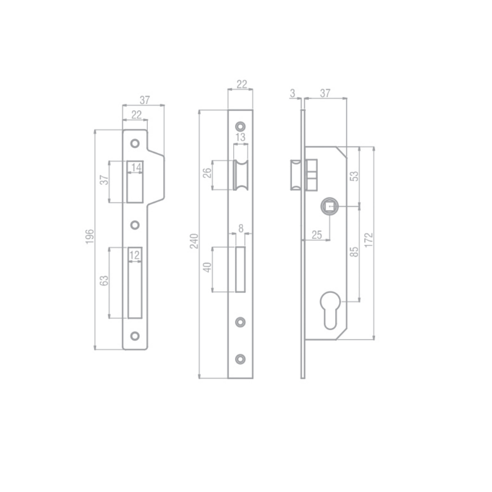 Zanda Mortice Lock Euro Profile Narrow Backset 25mm Stainless Steel ...