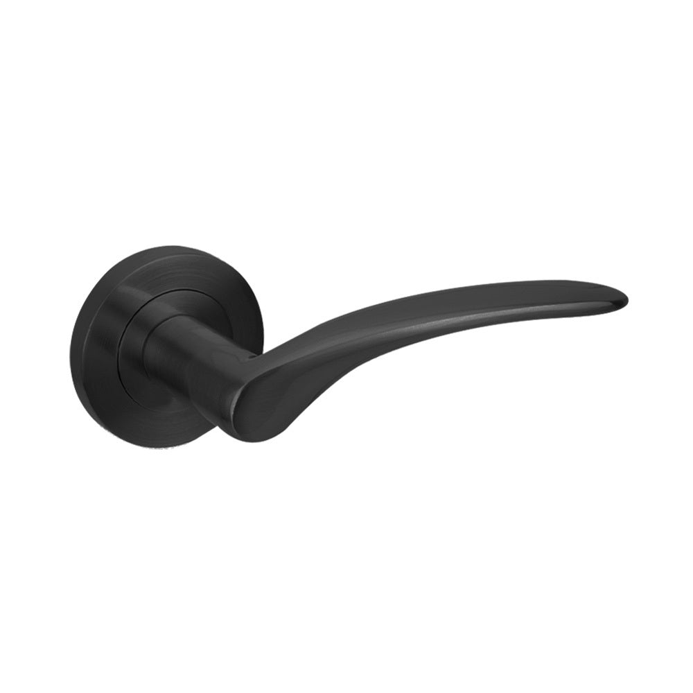 Zanda Apollo Door Handle Lever on Round Rose Matt Black | Keeler Hardware